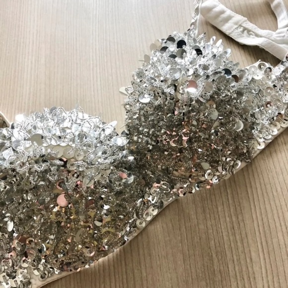 ASOS | Intimates & Sleepwear | Silver Sequin Embellished Festival Bra ...